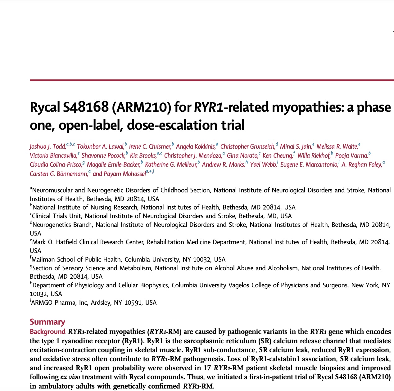 Rycal S48168 (ARM210) for RYR1-related myopathies: a phase one, open ...