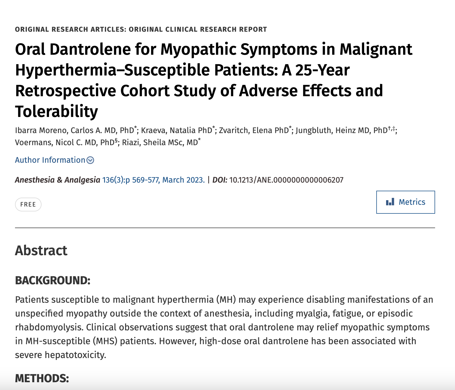 Oral Dantrolene for Myopathic Symptoms in Malignant Hyperthermia ...